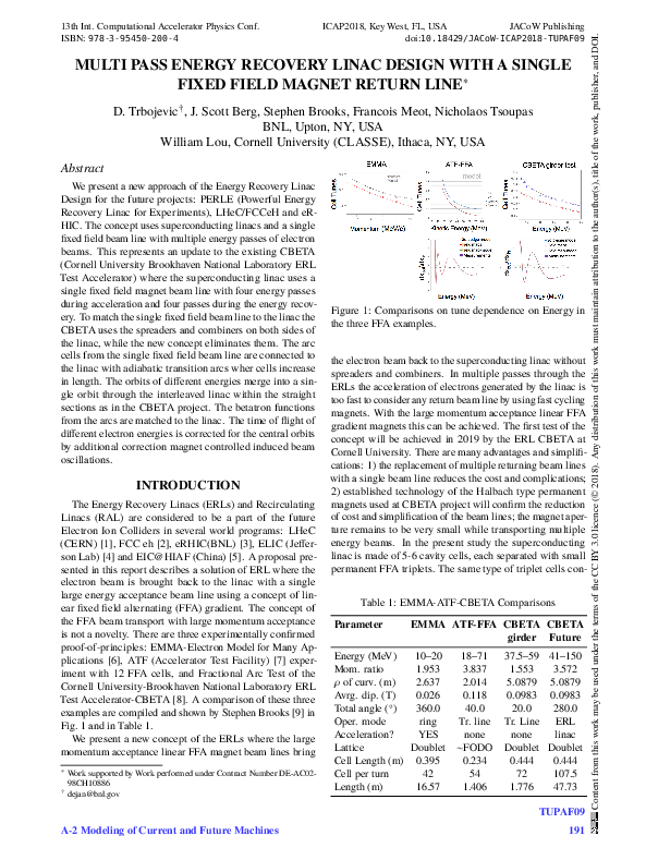 (PDF) Multi Pass Energy Recovery Linac Design With a Single Fixed Field ...