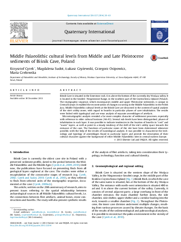 (PDF) Middle Palaeolithic cultural levels from Middle and Late ...