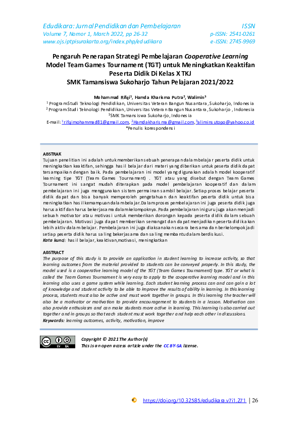 (PDF) Pengaruh Penerapan Strategi Pembelajaran Cooperative Learning Model Team Game Tournament ...