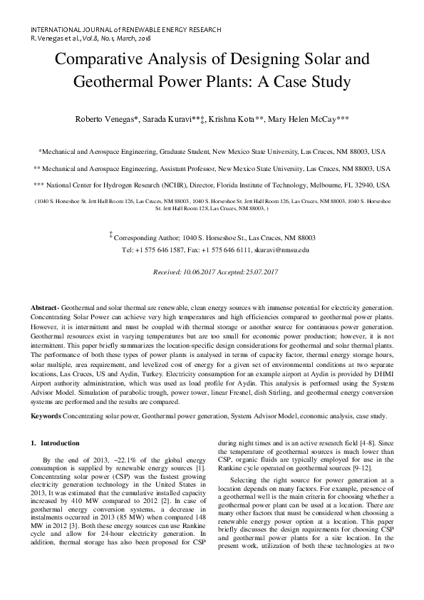 (PDF) Comparative Analysis of Designing Solar and Geothermal Power Plants: A Case Study