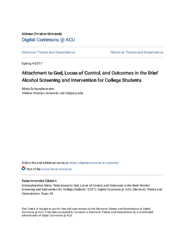 (PDF) Attachment to God, Locus of Control, and Outcomes in the Brief ...