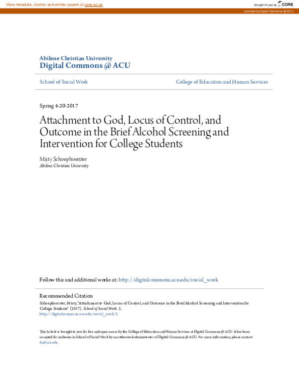 (PDF) Attachment to God, Locus of Control, and Outcome in the Brief ...