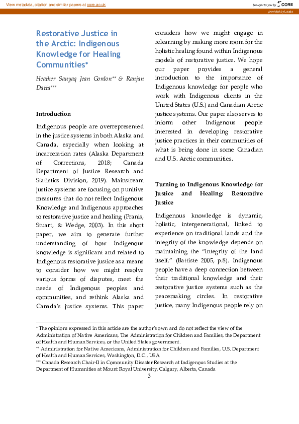 (PDF) Restorative Justice in the Arctic: Indigenous Knowledge for ...