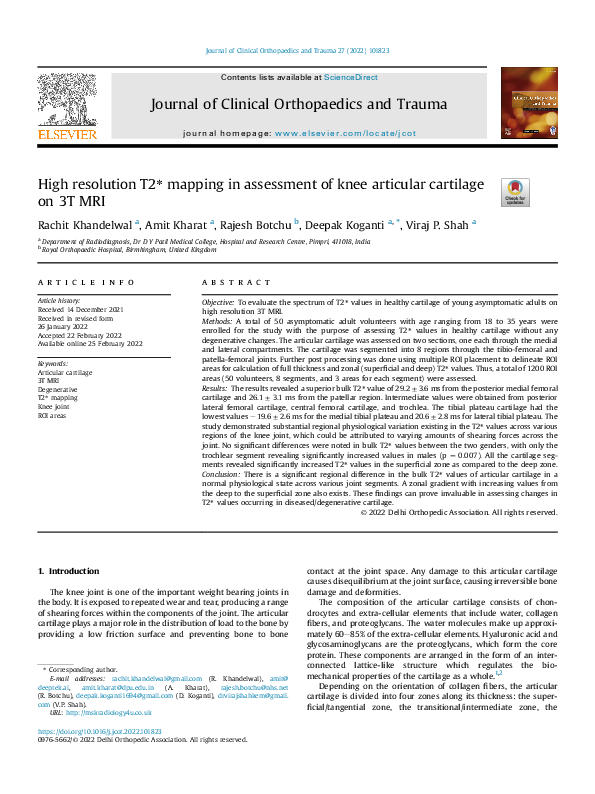 (PDF) High resolution T2* mapping in assessment of knee articular ...
