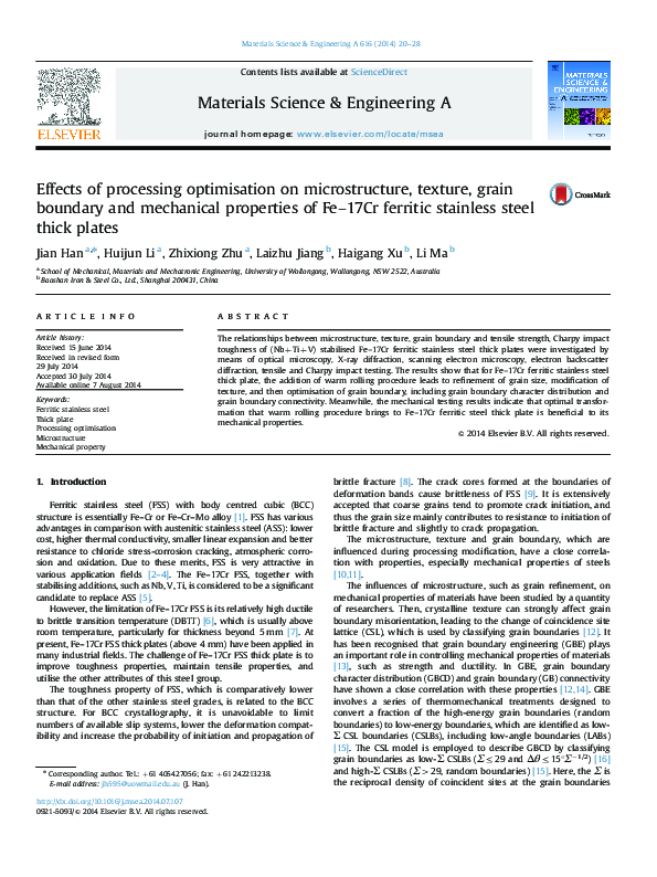 (PDF) Effects of processing optimisation on microstructure, texture, grain boundary and ...