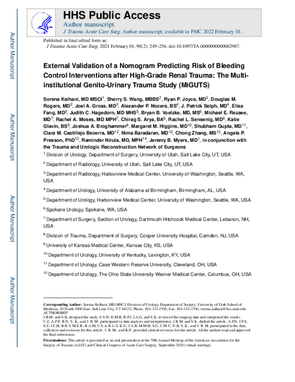 Pdf External Validation Of A Nomogram Predicting Risk Of Bleeding