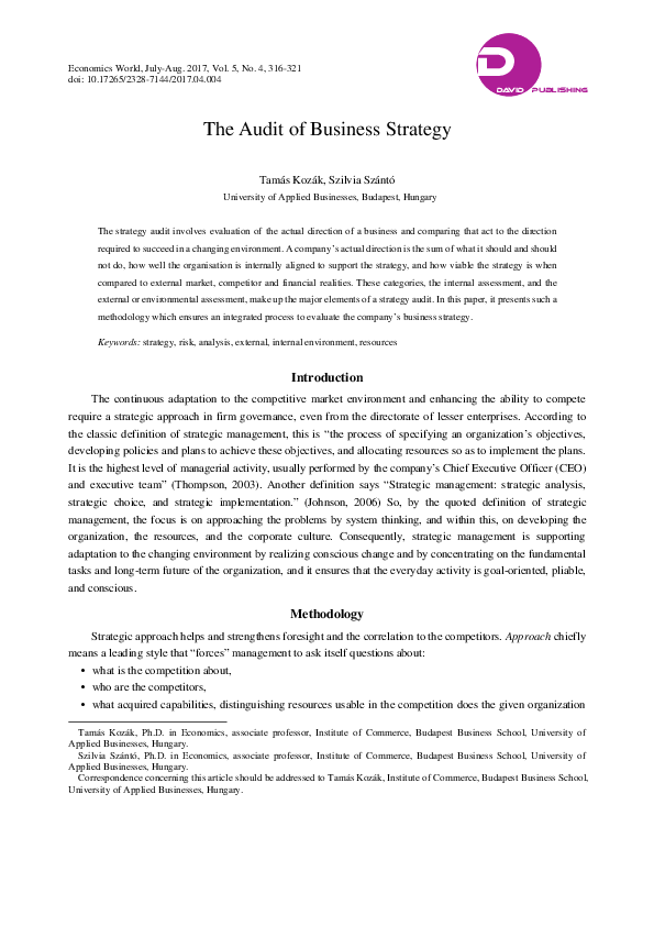 (PDF) The Audit of Business Strategy