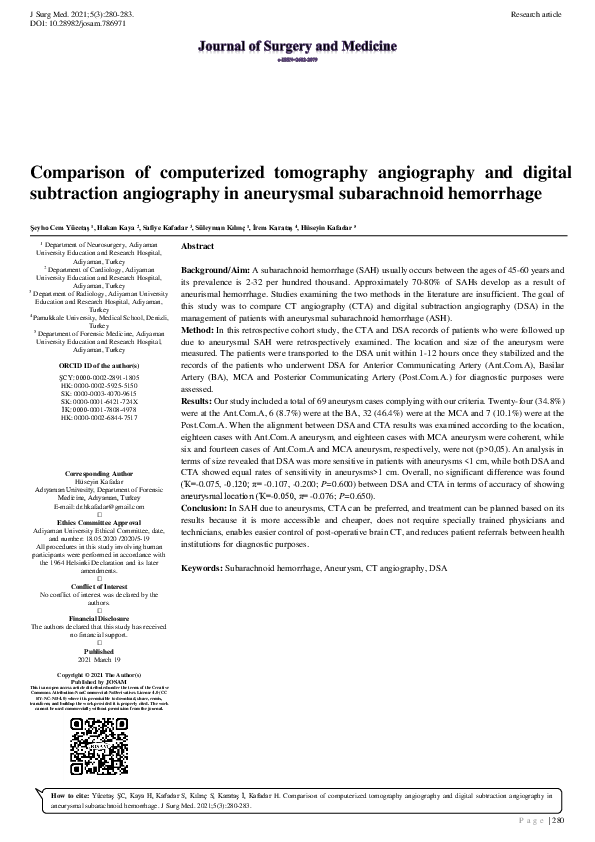 (PDF) Comparison of computerized tomography angiography and digital subtraction angiography in ...