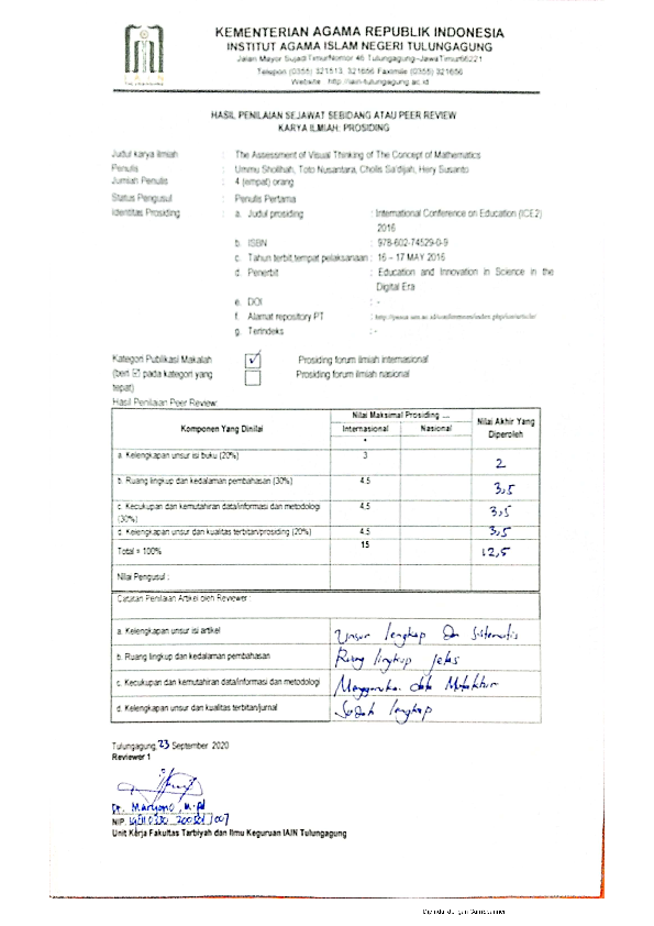 (PDF) Peer Review The Assessment of Visual Thinking of The Concept of Mathematics | Cholis Sa ...