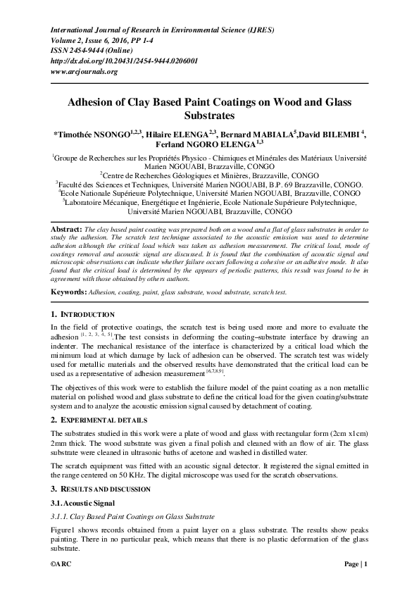(PDF) Adhesion of Clay Based Paint Coatings on Wood and Glass Substrates