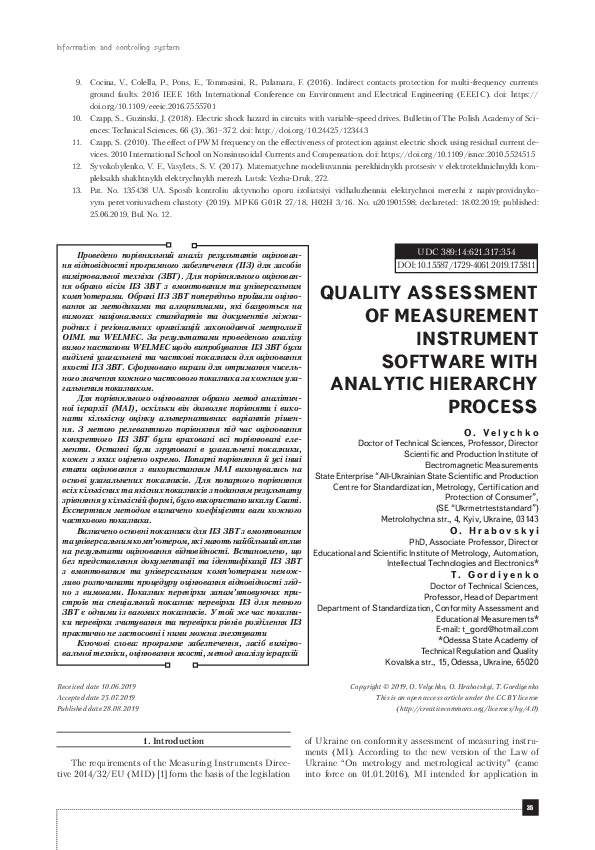 (PDF) Quality assessment of measurement instrument software with analytic hierarchy process