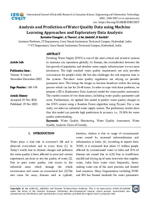 (PDF) Analysis and Prediction of Water Quality Data using Machine ...