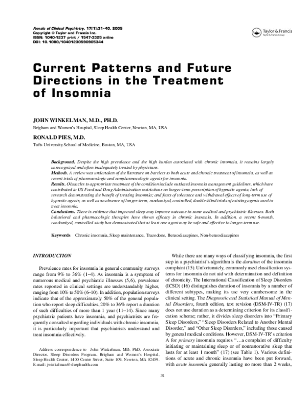 (PDF) Current Patterns and Future Directions in the Treatment of Insomnia