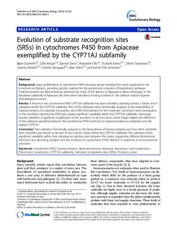 (PDF) Evolution of substrate recognition sites (SRSs) in cytochromes ...