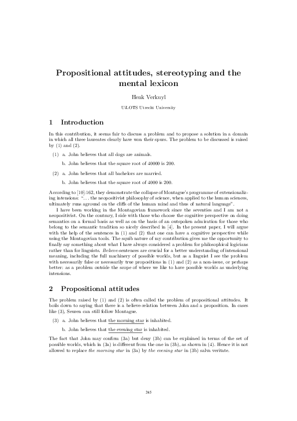 (PDF) Propositional attitudes, stereotyping and the mental lexicon