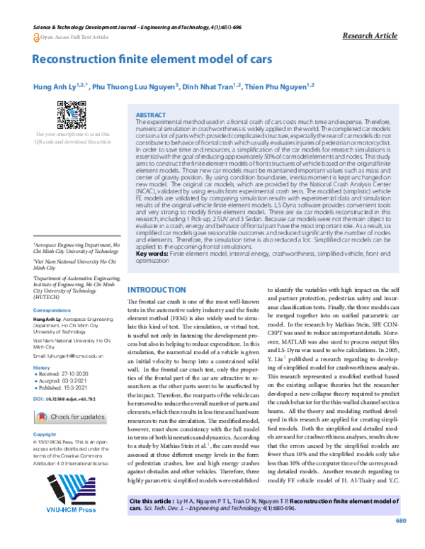 Pdf Reconstruction Finite Element Model Of Cars