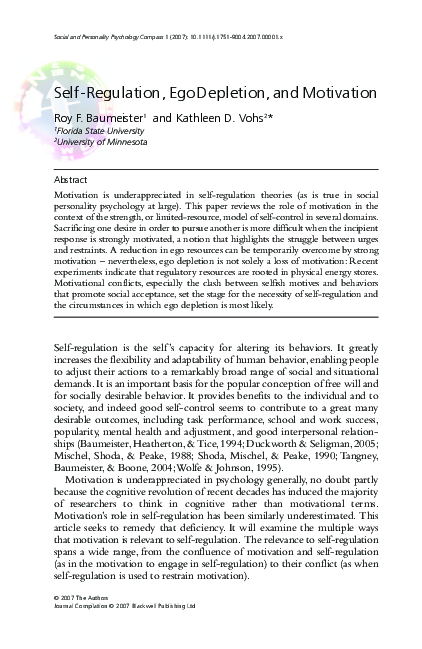 (PDF) Self-Regulation, Ego Depletion, and Motivation