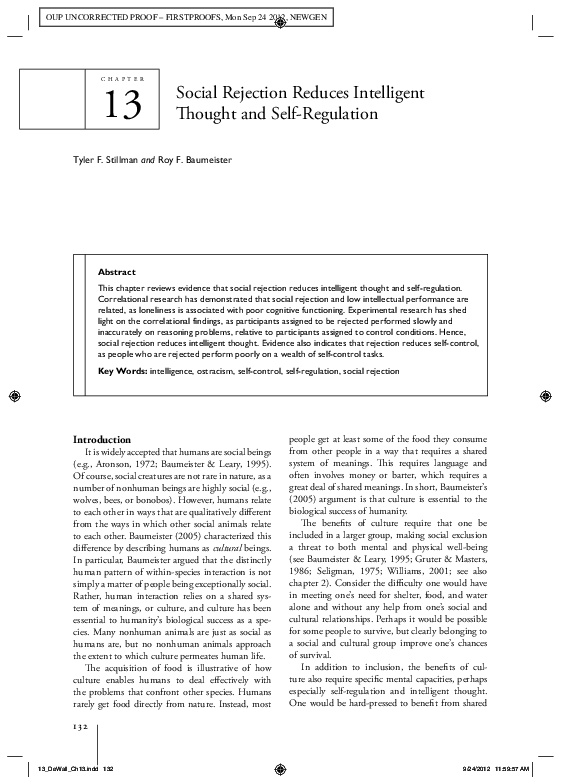 (PDF) Social Rejection Reduces Intelligent Thought and Self-Regulation