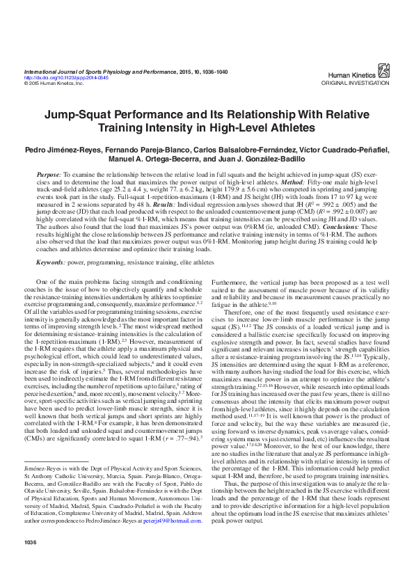 (PDF) Jump Squat Performance and Its Relationship With Relative Training Intensity in High-Level ...