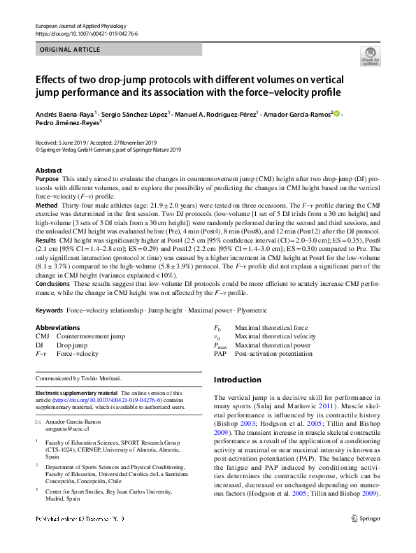 Pdf Effects Of Two Drop Jump Protocols With Different Volumes On Vertical Jump Performance And