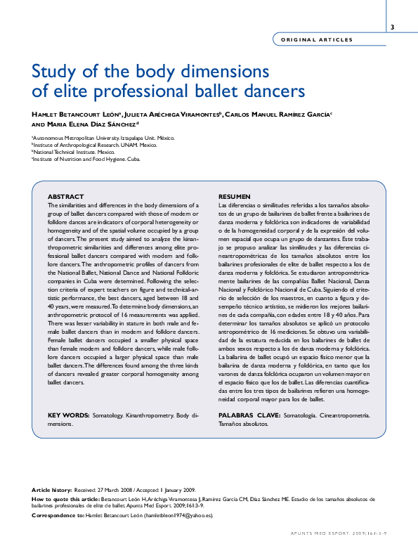 (PDF) Study of the body dimensions of elite professional ballet dancers