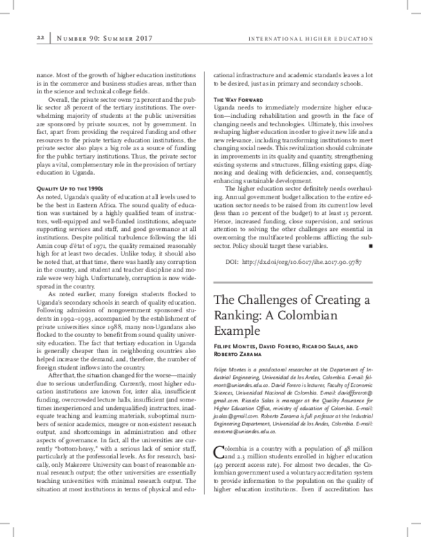 (PDF) The Challenges of Creating a Ranking: A Colombian Example
