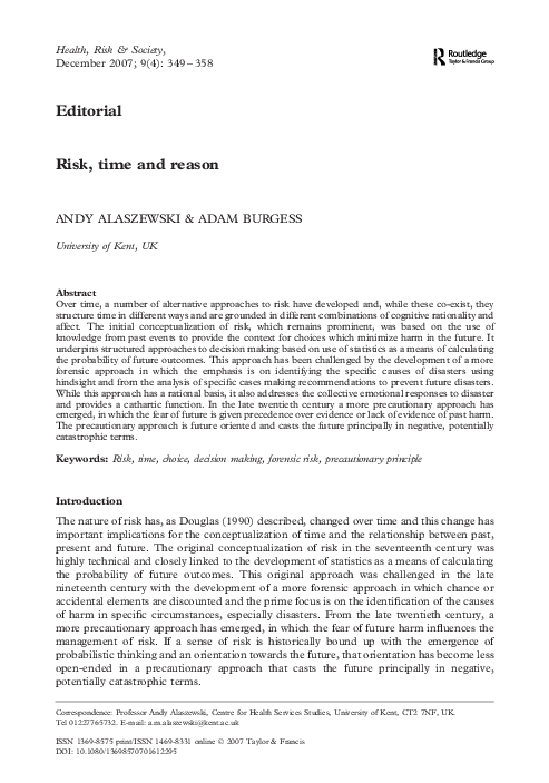 (PDF) Risk, time and reason