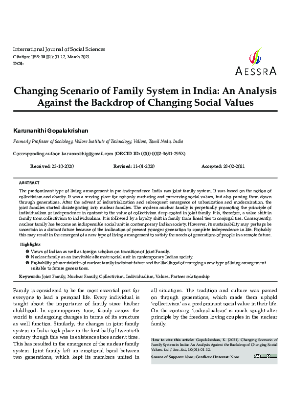 (PDF) Changing Scenario of Family System in India: An Analysis Against ...
