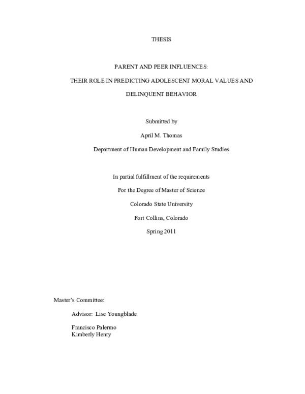 (PDF) THESIS PARENT AND PEER INFLUENCES: THEIR ROLE IN PREDICTING ADOLESCENT MORAL VALUES AND ...