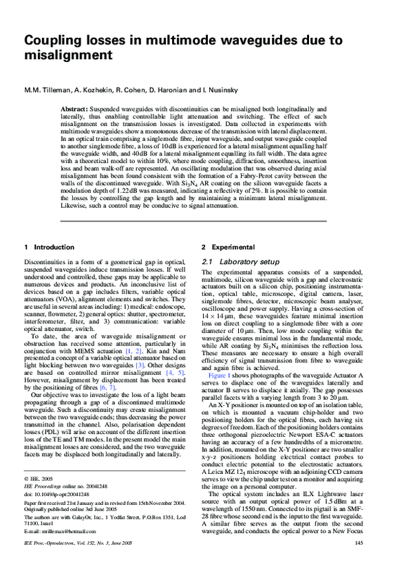 (PDF) Coupling losses in multimode waveguides due to misalignment