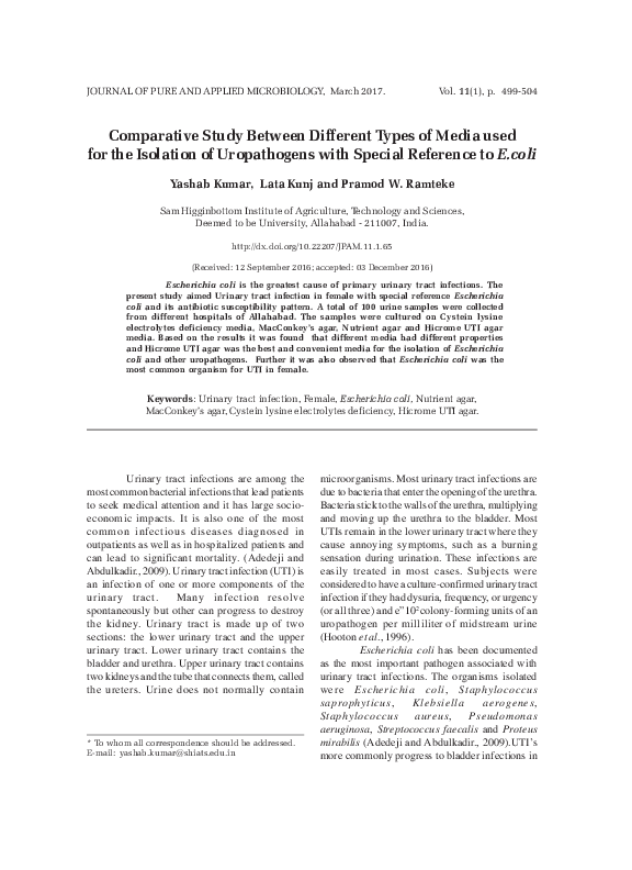 (PDF) Comparative Study Between Different Types of Media used for the Isolation of Uropathogens ...