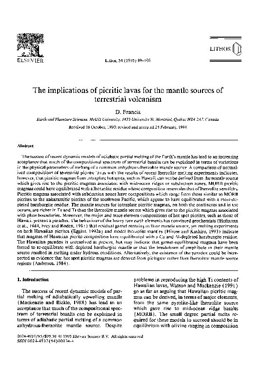(PDF) The implications of picritic lavas for the mantle sources of ...