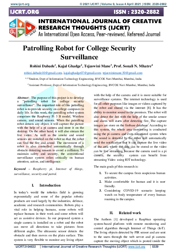 (PDF) Patrolling Robot for College Security Surveillance