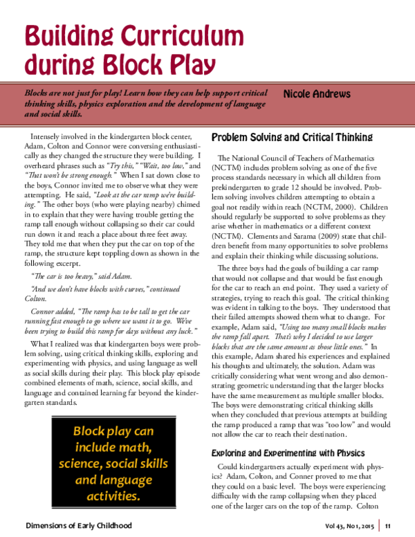 (PDF) Building Curriculum during Block Play