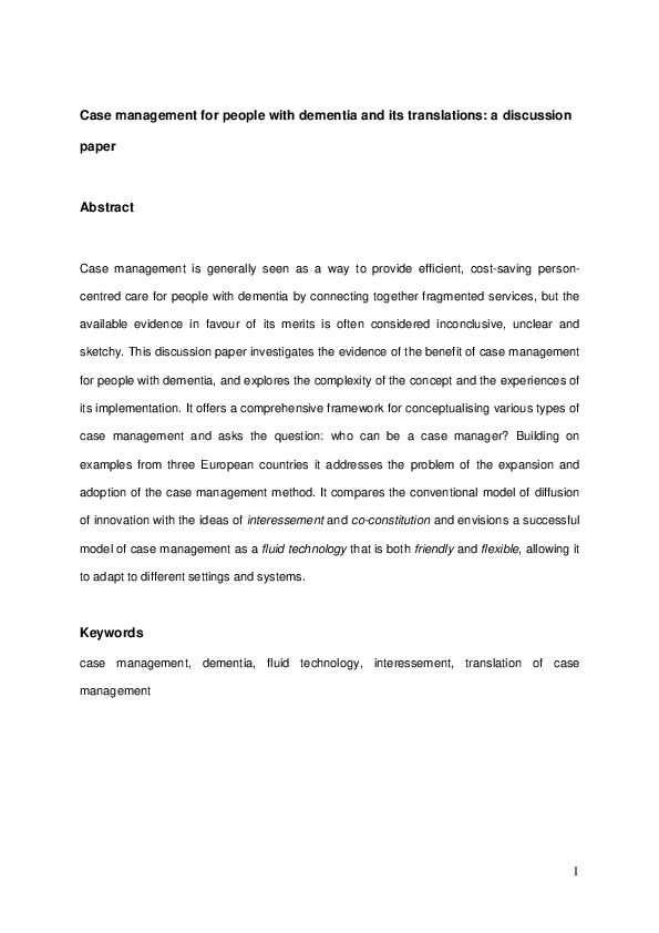 (PDF) Case Management for People with Dementia and its Translations: A ...