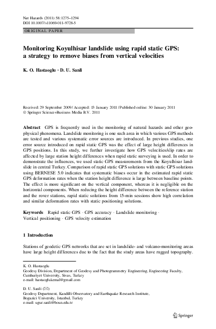 (PDF) Monitoring Koyulhisar landslide using rapid static GPS: a ...