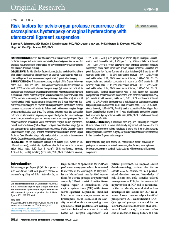 (PDF) Risk factors for pelvic organ prolapse recurrence after ...