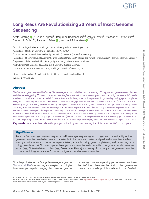 (PDF) Long-reads are revolutionizing 20 years of insect genome sequencing