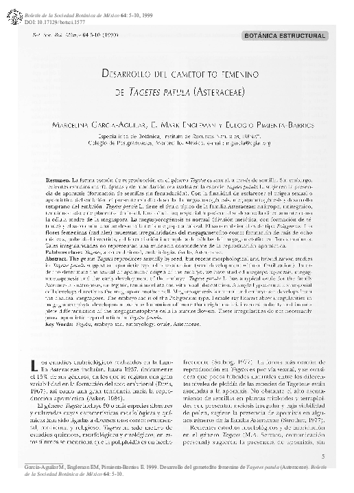 (PDF) Desarrollo del gametofito femenino de Tagetes patula (Asteraceae)