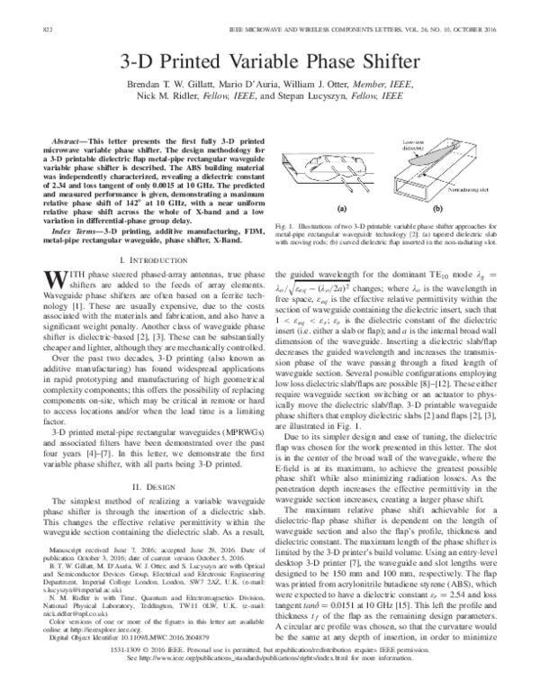 (PDF) 3-D Printed Variable Phase Shifter