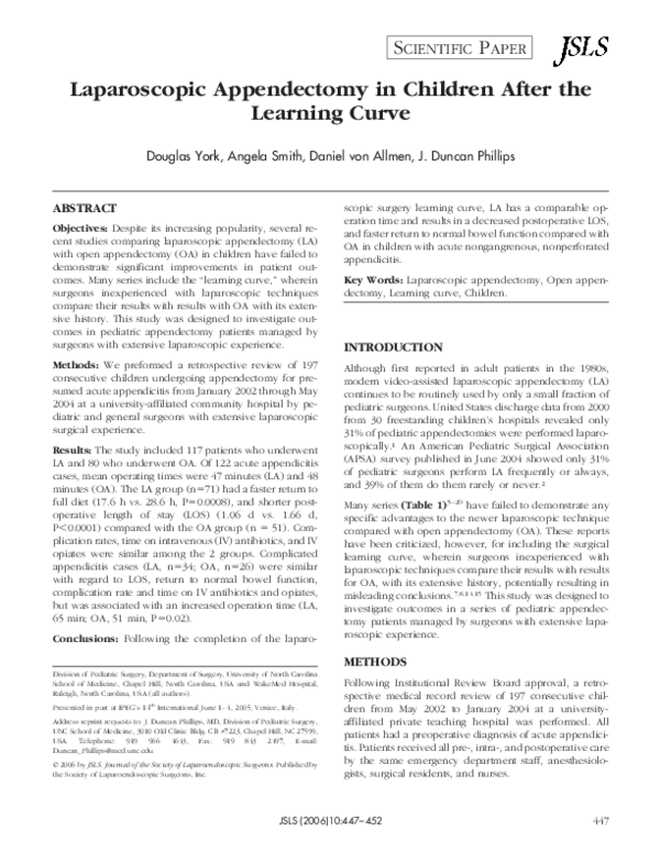 (PDF) Laparoscopic appendectomy in children: After the learning curve