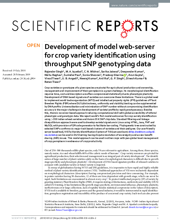 (PDF) Development of model web-server for crop variety identification ...
