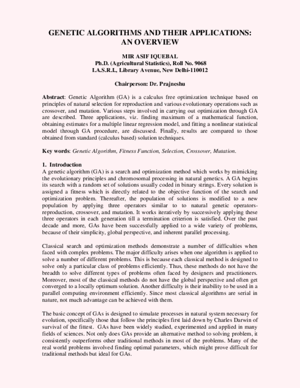 (PDF) Genetic Algorithms and Their Applications: An Overview