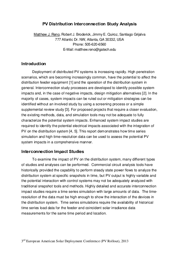 (PDF) PV Distribution Interconnection Study Analysis
