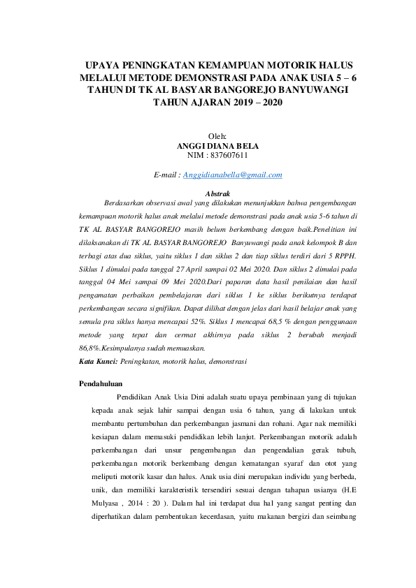 (PDF) UPAYA PENINGKATAN KEMAMPUAN MOTORIK HALUS MELALUI METODE DEMONSTRASI PADA ANAK USIA 5 -6 ...