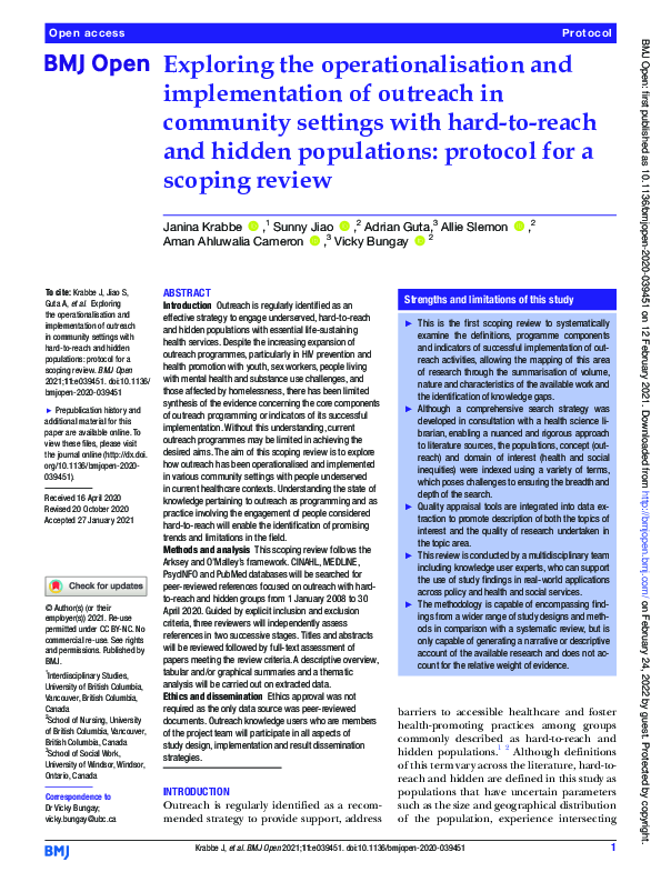 (PDF) Exploring the operationalisation and implementation of outreach ...
