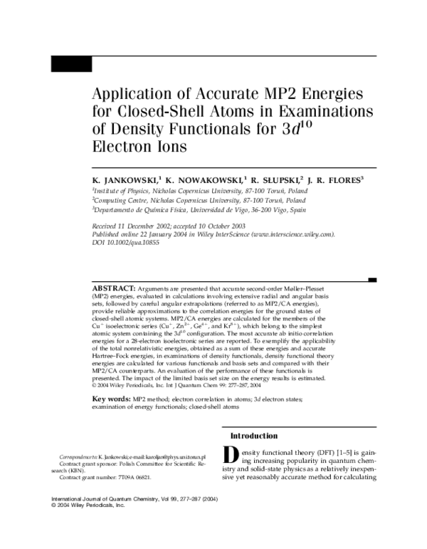(PDF) Application of accurate MP2 energies for closed-shell atoms in ...