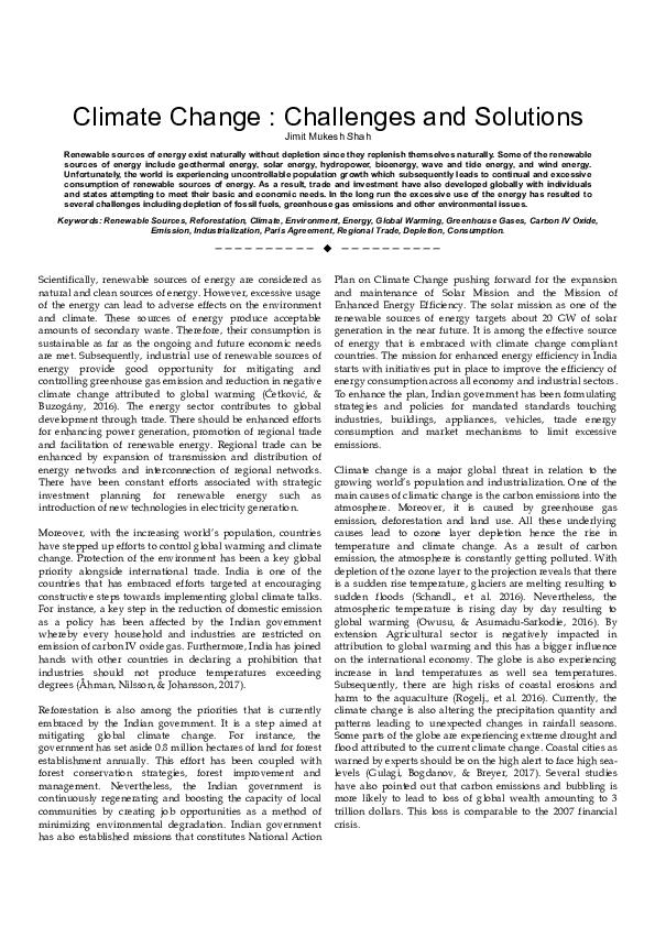(PDF) Climate Change : Challenges and Solutions