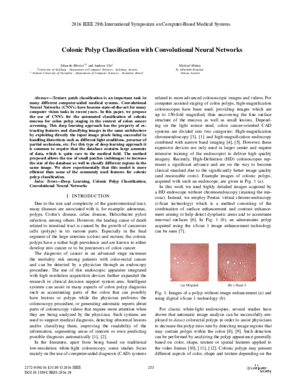 (PDF) Colonic Polyp Classification with Convolutional Neural Networks