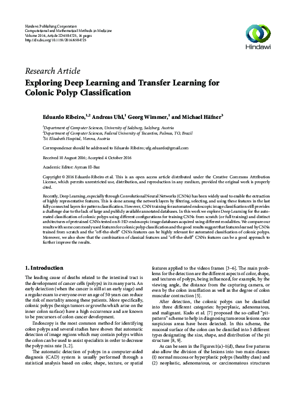 (PDF) Exploring Deep Learning and Transfer Learning for Colonic Polyp Classification